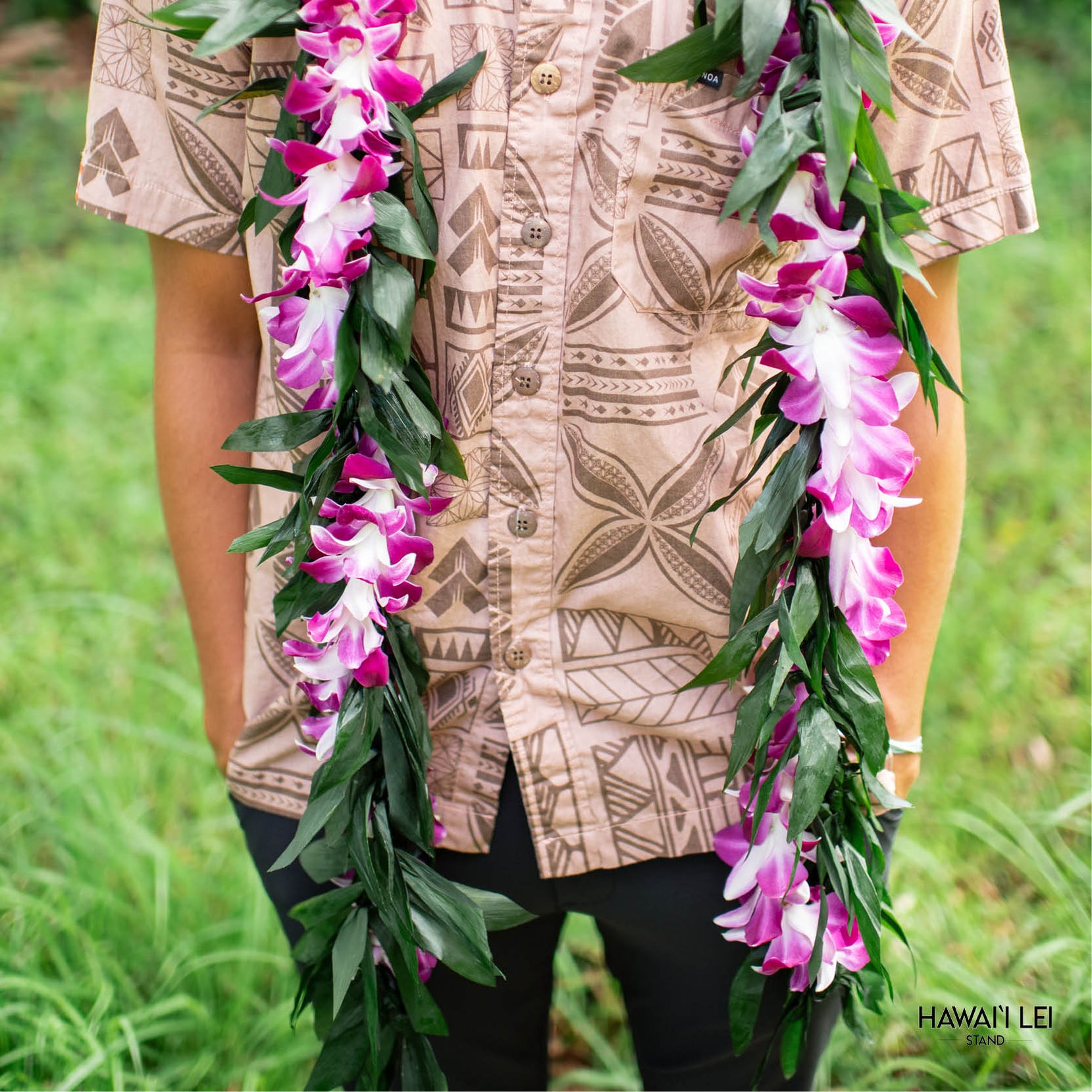 Double Ti Leaf Maile Wrapped With Orchid Lei (Purple) - Hawaii Lei ...