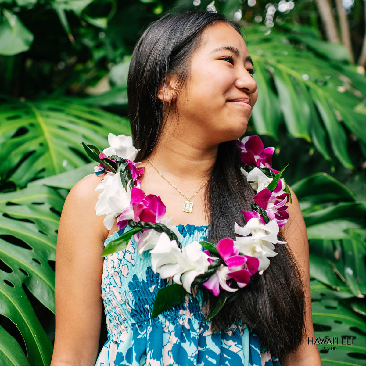 Orchid Wrapped With Ti Leaf Lei (Purple And White) - Hawaii Lei Stand ...