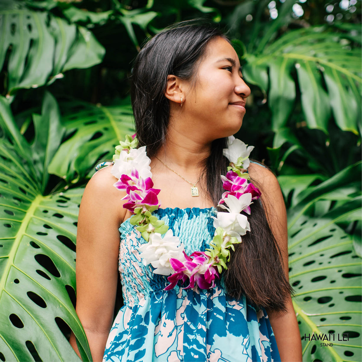 Deluxe Orchid Lei - Multi (Purple, Green & White) - Hawaii Lei Stand ...